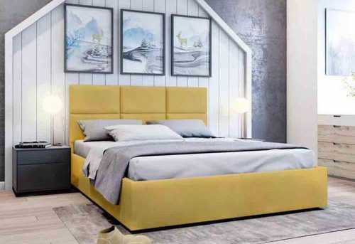 Кровать двуспальная Афина 5 180 с ПМ велюр желтый