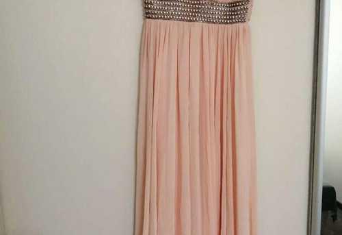 Вечернее платье в пол 38-40 цвет персиковый