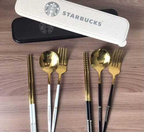 2 набора Starbucks ложки вилки палочки старбакс