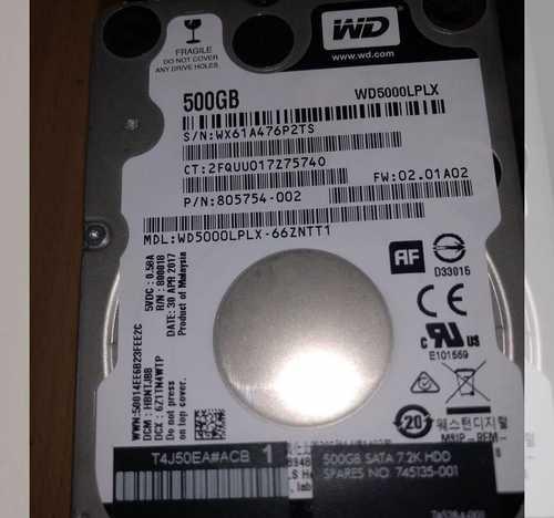 Жесткий диск 500 гб western digital 2.5”