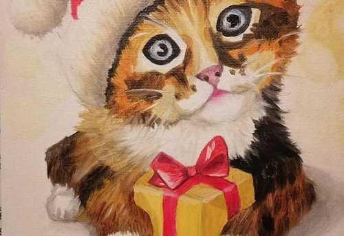 Картина маслом на холсте котенок