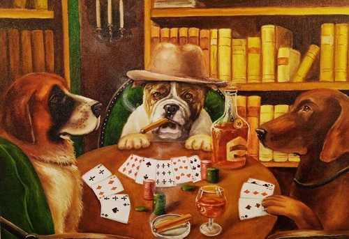 Картина Маслом Собаки играют в Карты Авангард 90г