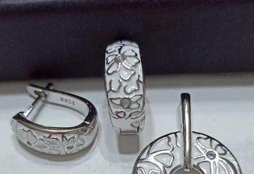Комплект Серьги и кулон серебряные с эмалью