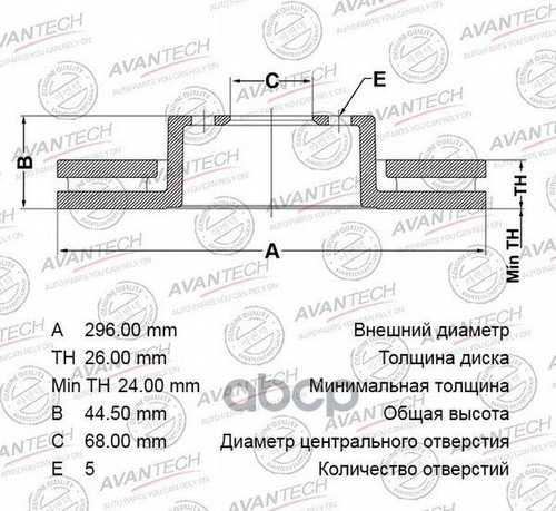 Диск тормозной перед. 296x26 BR0205S avantech