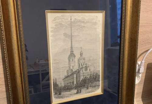 Старинная гравюра Петропавловский собор