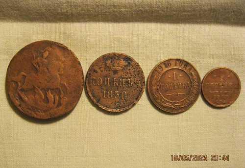 Монеты царские медные 2 коп 1757,1 коп 1858,1916 г
