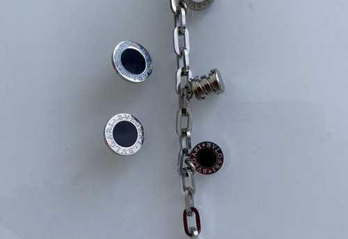 Серьги гвоздики с браслетом белый металл