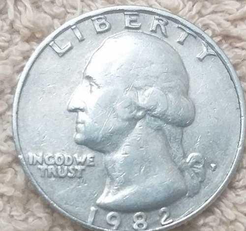 Монеты Liberty Quarter dollar 1982 перевёртыш