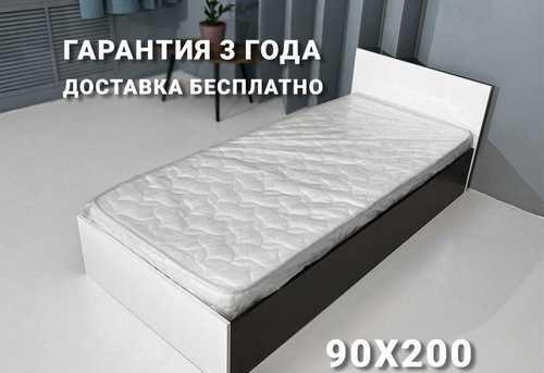 Кровать односпальная 90х200 венге/белая с матрасом