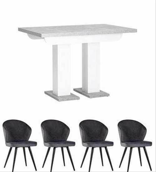 Обеденная группа стол Clyde бетон/белый, стулья Та