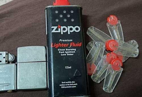 Зажигалка zippo, комплект кремния, остатки бензина