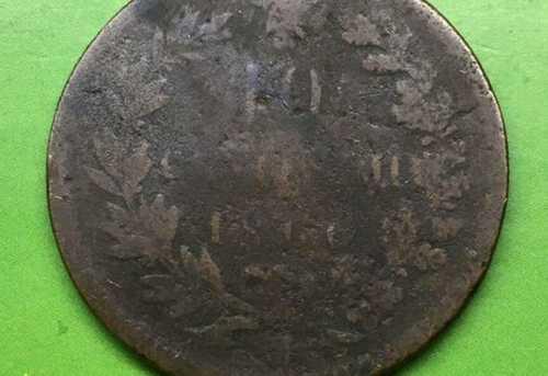 Монета Италии 10 чентезимо 1866 года