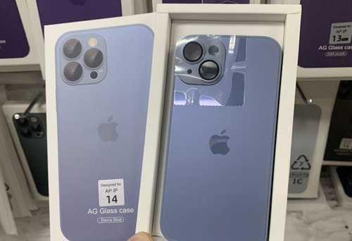 Чехол на iPhone 14 Glass Case голубой