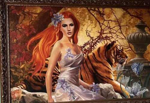 Картина "Девушка с тигром" 109х69