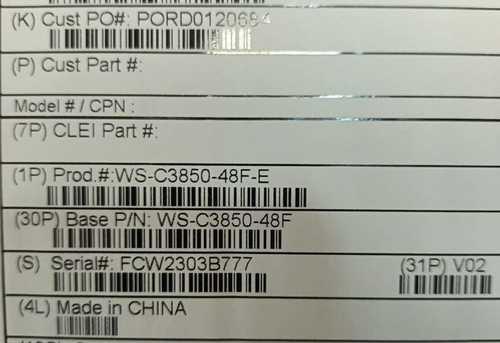 Коммутатор cisco WS-C3850-48F-E