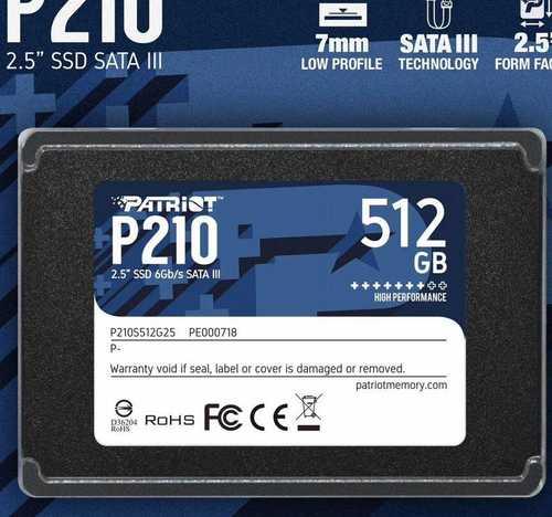 Накопитель SSD 512Gb Patriot P210 SATA3 (новые)