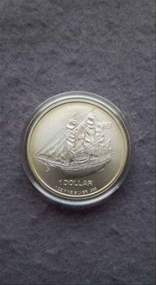 Парусник Баунти, 1 доллар, серебро, острова Кука