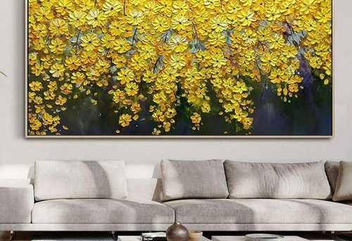 Картина маслом на холсте с яркими жёлтыми цветами