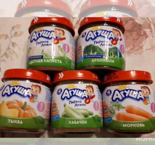 Дет питание: Пюре Агуша овощные; мясо-овощи;мясо