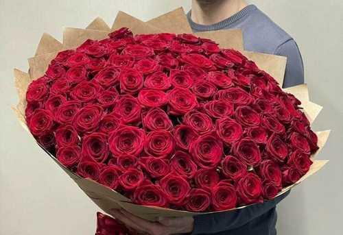 Цветы 101 роза 70 см с бесплатной доставкой