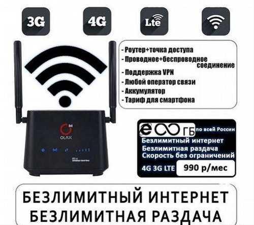 4G Wi-Fi интернет центр ZTE 2в1+Tapиф pocteл 010