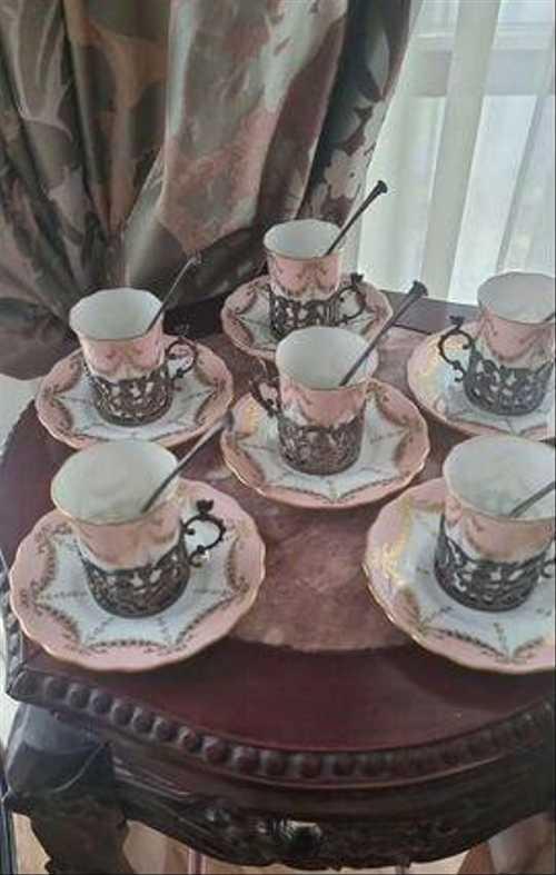 Антикварный кофейный набор в серебре Англия