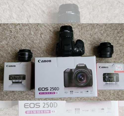 Canon eos 250d kit 18 55 и еще 2 объектива