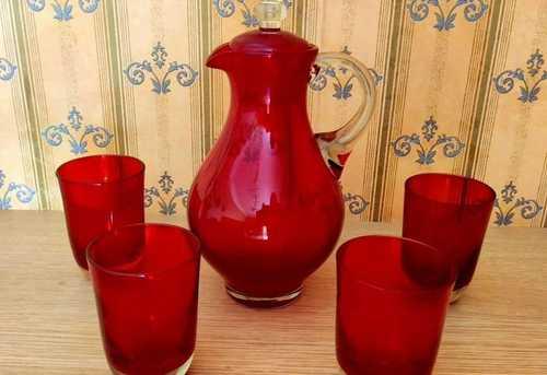 Кувшин "Луковка", 4 стакана, рубиновое стекло