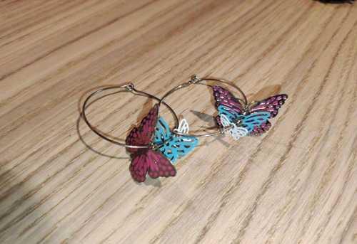 Серьги-кольца с бабочками бижутерия