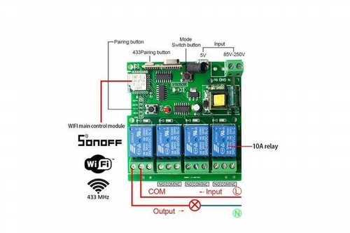 Itead Sonoff реле Wi-Fi + RF (4 канала) V220AC