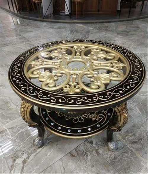 Журнальный стол круглый со стеклом Версаль орех