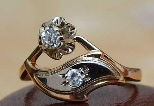 Золотое кольцо с бриллиантом СССР 583 роза/тюльпан