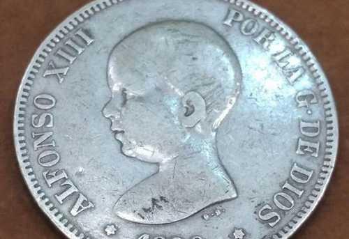 Монета Испании 1890 года(серебро)