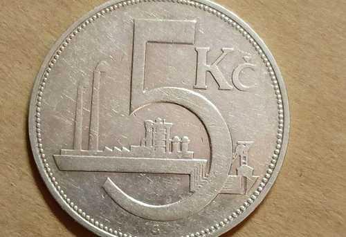 5 крон 1928 Чехословакия Монета Серебро