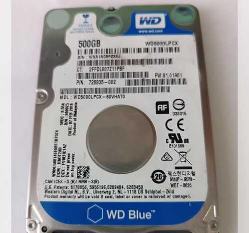 Жесткий диск 2.5" 500Gb Western Digital WD5000lpcx