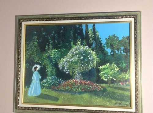 Картина пастель «Дама в саду»