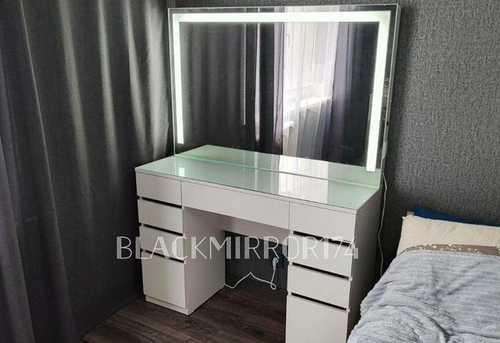 Белый макияжный стол с LED светом и 9 ящиками