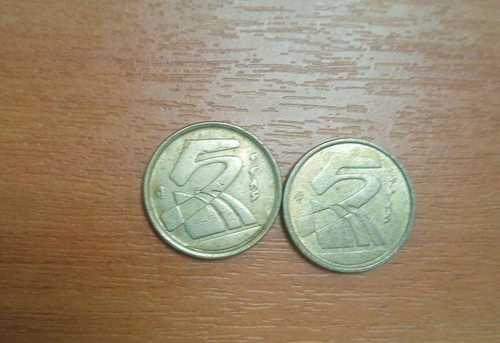 Монеты 5 песет Испания