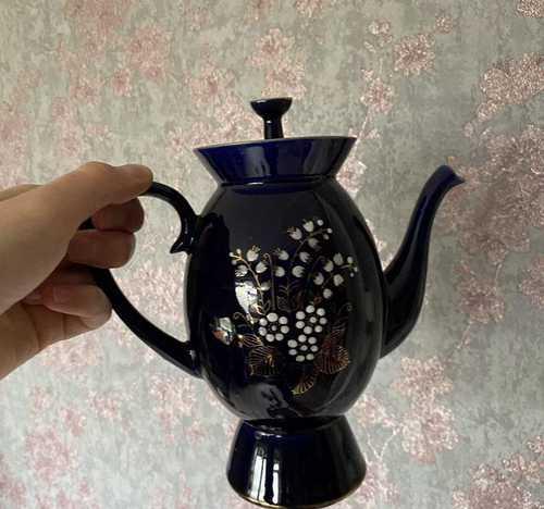 Чайник кобальт фарфор СССР Бронницы