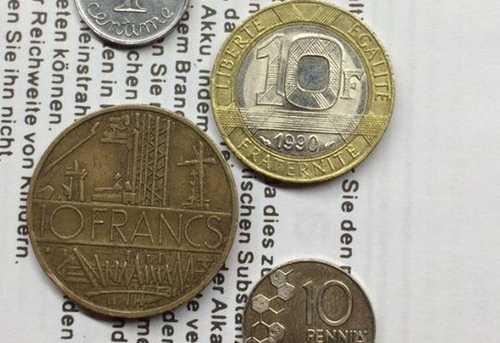 Монеты Европы и Скандинавских стран 8 шт набор