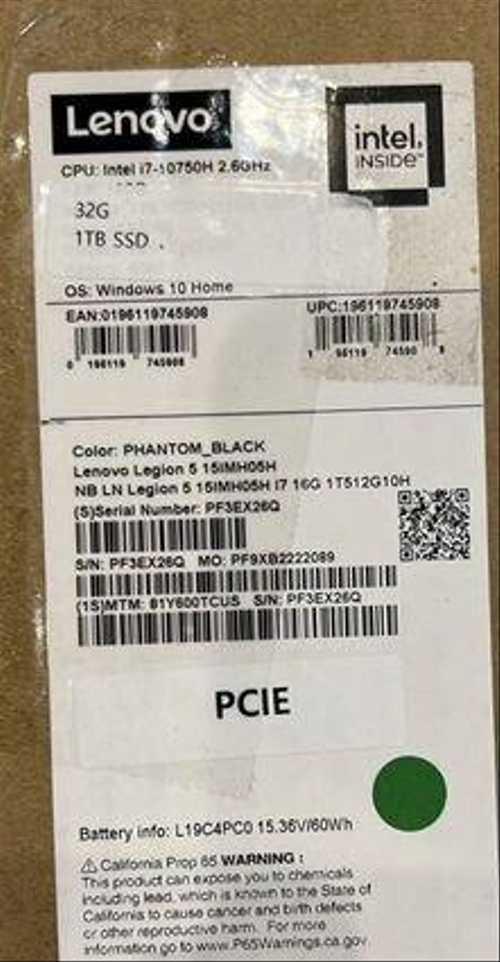Новый, Lenovo Legion 5, i7/32/1TB/2060/240GHZ