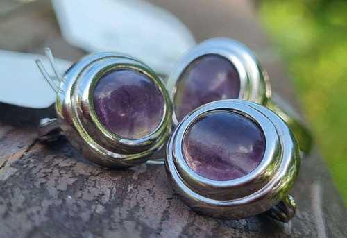 Серебряное кольцо, комплект с натуральным камнем