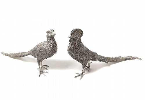 2 декоративные серебряные фигуры фазанов. Мексика