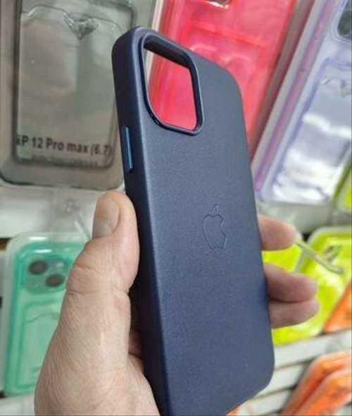 Чехол для iPhone 12 Leather Case MagSafe синий