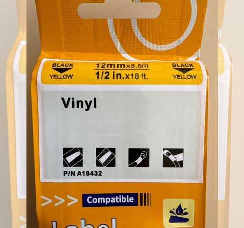 Картридж винил Vinyl Dymo 12 мм Чёрный на Жёлтом