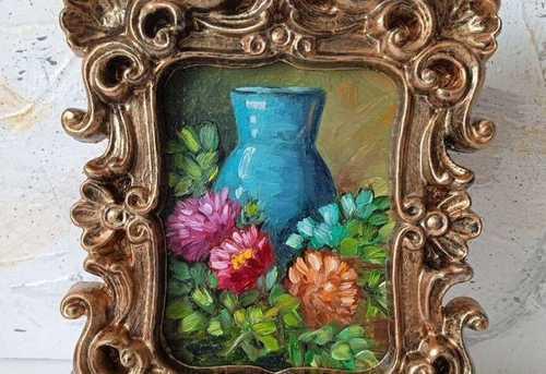 Картина маслом в винтажной рамке «Кувшин и цветы»