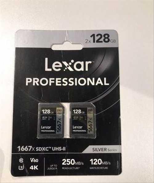 Две карты памяти SD Lexar 128Gb UHS-II V60