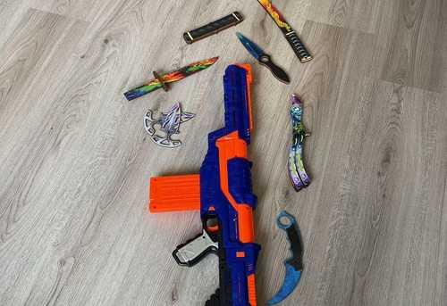 Бластер nerf + ножи стендофф 2