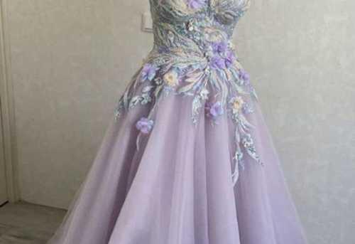 Вечернее свадебное платье пышное лиловый цвет