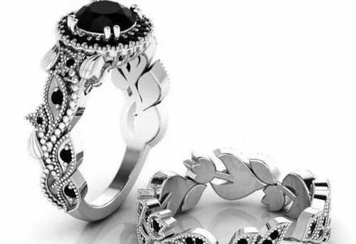 Двойное кольцо с чёрными камнями
